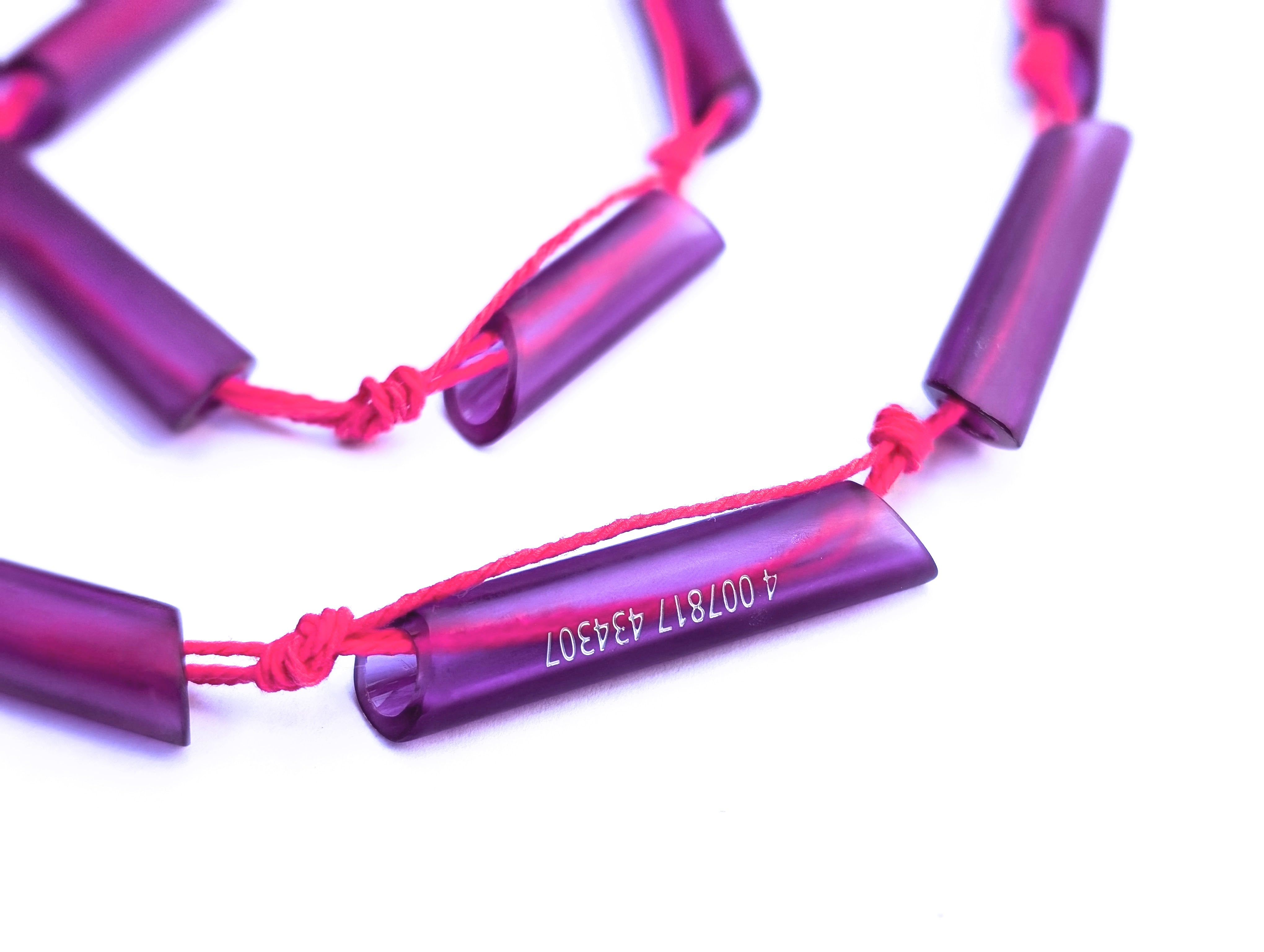 Beyond the Paper Trail, 2024. Necklace. Polystyrene Biro Casings, Cott – Susannah Boothroyd